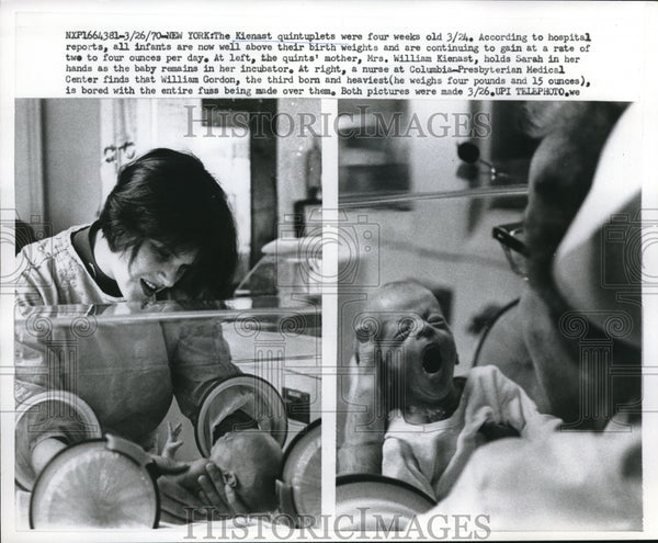 1970 Kienast Quintuplets 4 weeks old Mrs William Kienast holds Sarah ...