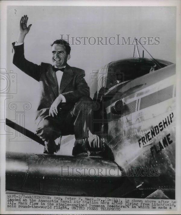 1952 Press Photo Rep. Peter F. Mack Jr. Makes Solo Round-the-world Fli ...