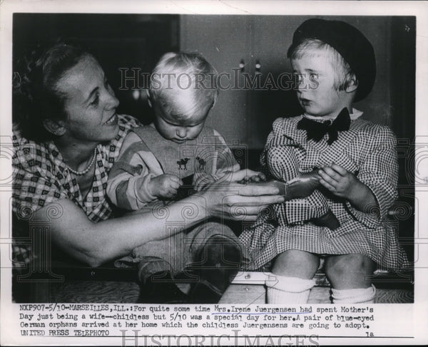1953 Press Photo Mrs.Irene Jurgensen will adopt two German orphans -un ...