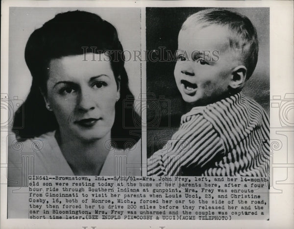 1951 Press Photo Brownstown Ind Mrs John Frey and 14 monthold son were ...