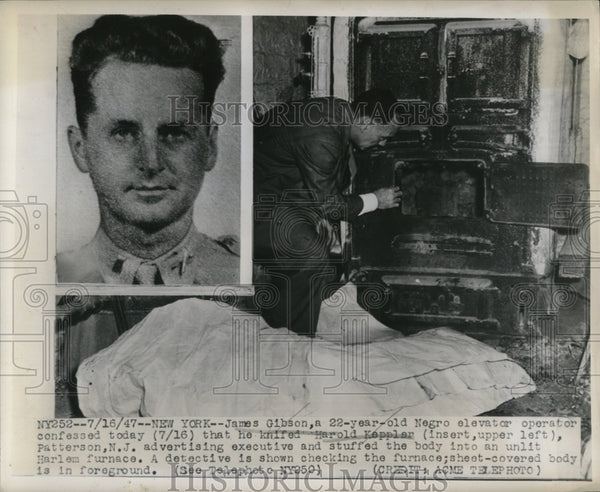 1947 Press Photo NYC James Gibson & scene where he killed H Keppler ...