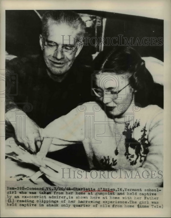 1948 Press Photo Charlotte O'Brien, 16, & Father After Kidnapping at G ...