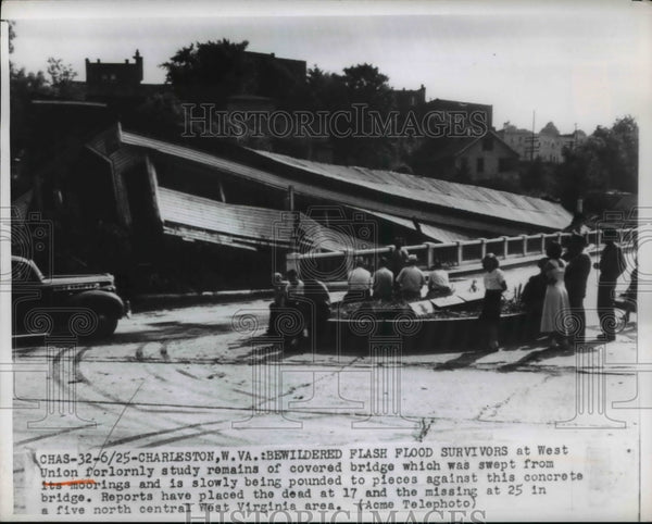 1950 Charleston W Va flash flood survivors at collapsed bridge ...