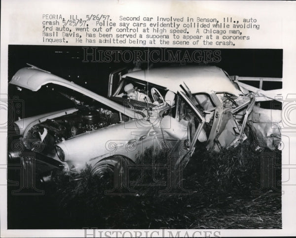 1967 Press Photo Wreckage of Auto crash in Benson Ill. went out of con ...