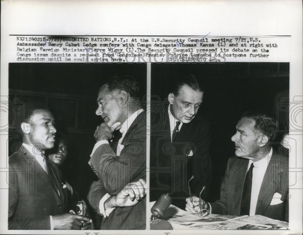 1960 Henry Cabot Lodge confers with Congo delegate Thomas Kanza ...