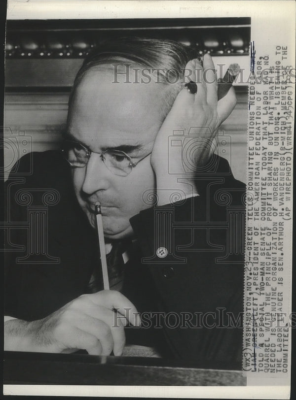 1938 Senator Arthur Vandenberg at Senate Labor Committee Meeting ...