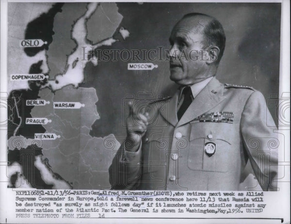 1956 Press Photo Paris, Gen Alfred M Gruenther, Supreme Cmdr I Europe ...