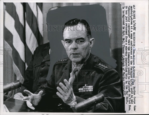 1965 Press Photo DC Marine Commandant Gen Wallace Greene Jr speaks of ...