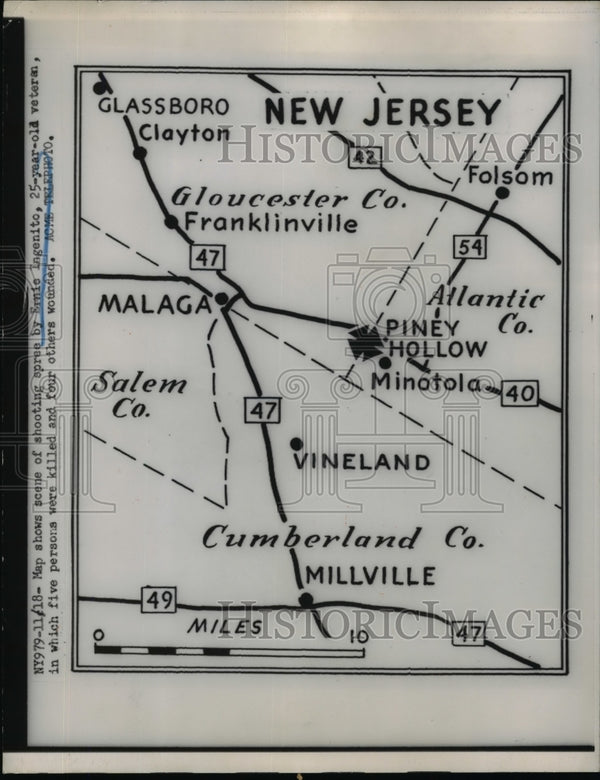 1950 Map of Shooting Spree Ernie Lagenito Killed 5 People Wounded 4 ...