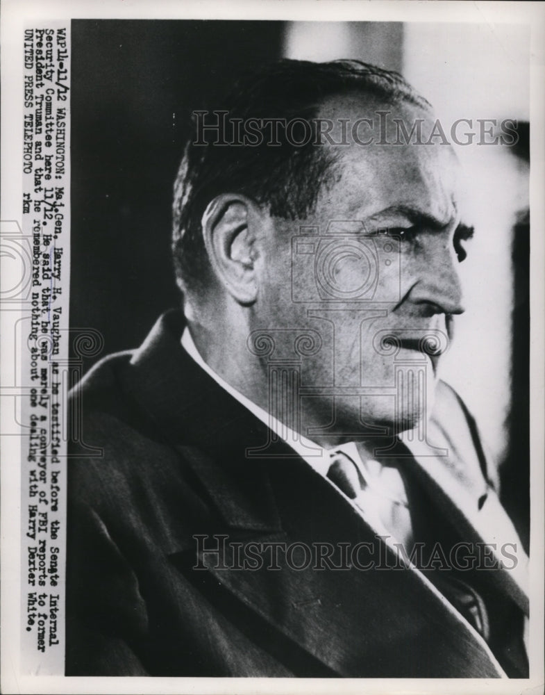 1953 Maj Gen Harry H Vaughn at Senate Internal Security hearing ...