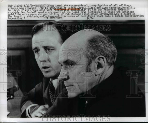 1969 Press Photo Charles Goodell, Alan Cranston at a joint news confer ...