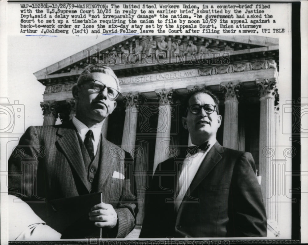 1959 Press Photo United Steel Workers attys Arthur Goldberrg, David Fe ...