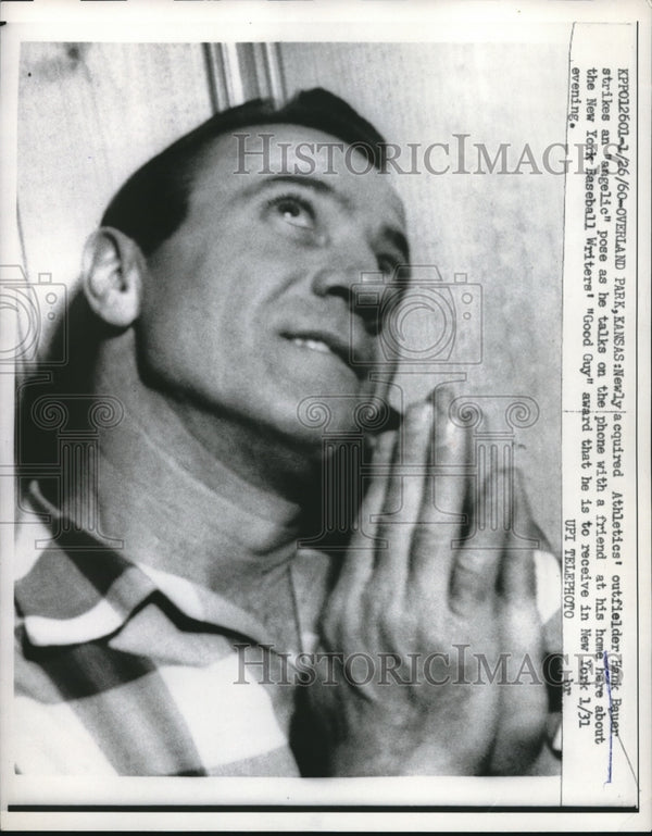 1960 Press Photo Hank Bauer, Kansas City Athletics, Good Guy Award, Ne ...