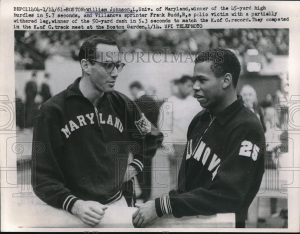 1961 Press Photo William Johnson, Frank Budd, K. of C. Track Meet, Bos ...