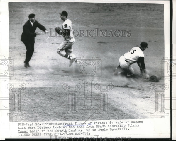 1956 Press Photo Frank Thomas, Pittsburgh Pirates, Jack Dittmer Milwau ...