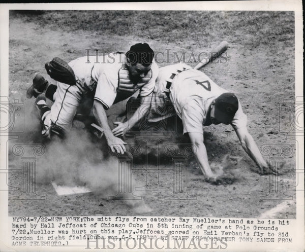1949 Press Photo Catcher Ray Mueller vs Cubs Hall Jeffcoat - nes15476 ...
