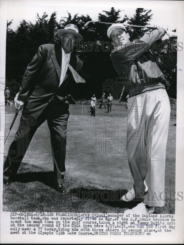 1955 Press Photo Tom Bolt,Lefty O'Doul, Oakland Acorn mgr golfing at U ...