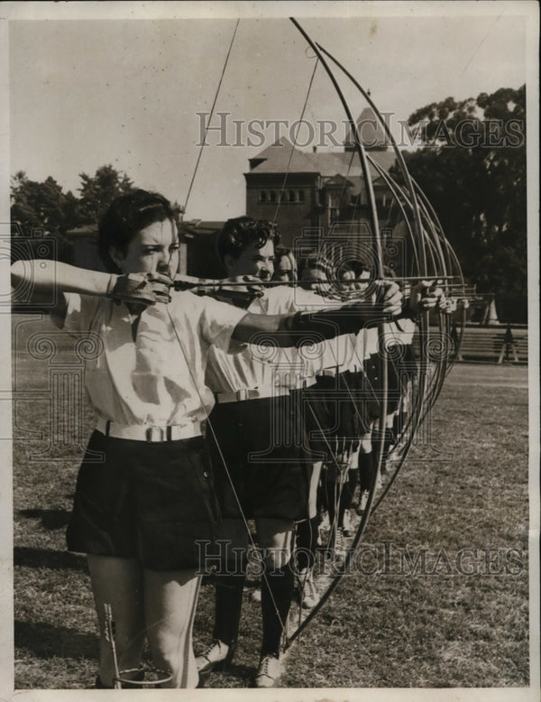 1933 Press Photo USC archers, Elizabeth Drake, Billie Cutler, Marian T ...