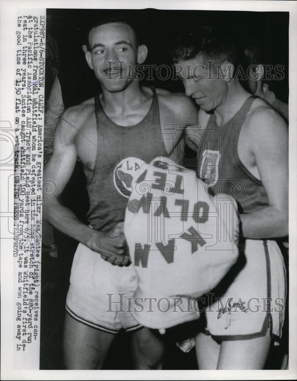 1954 Press Photo Wes Santee & Mal Whitfield at Stockton CA track meet ...