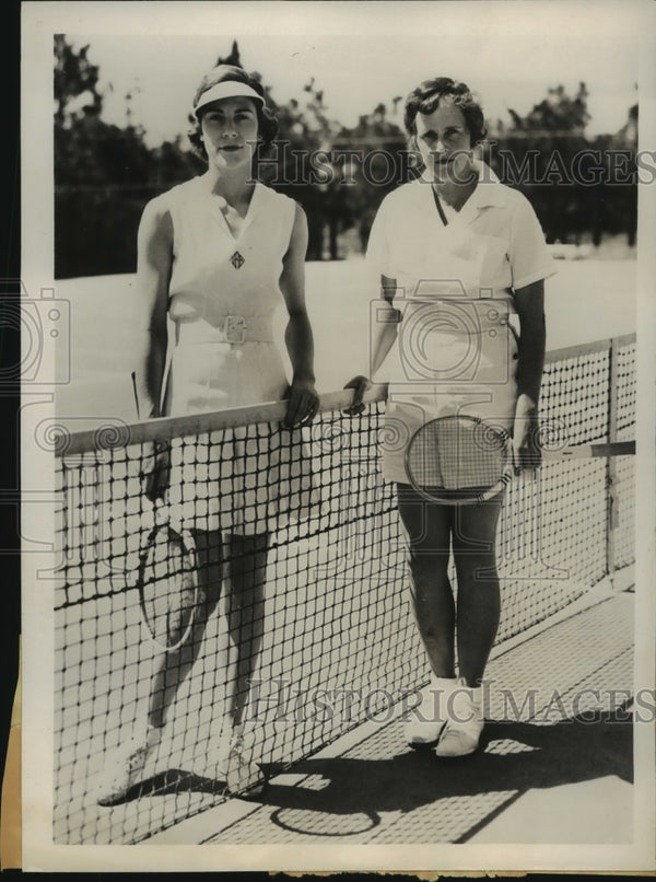 1936 Press Photo Virginia Rice Johnson & Eunice Dean at Tennis champio ...