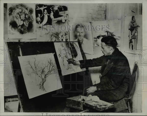 1934 Press Photo Embankment Fellowship centerArt Gilbert in art studio ...