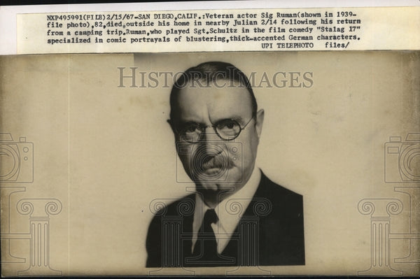 1939 Actor Sig Ruman - ney08441 - Historic Images