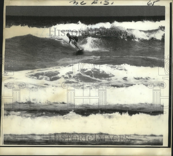 1971 Hurricane Ginger - A surfer rides the storm waves in Florida ...