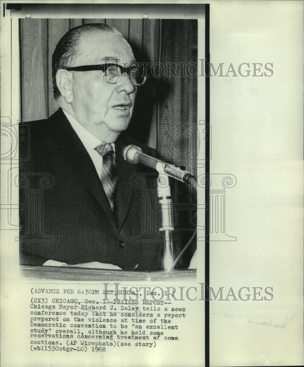 1968 Chicago Mayor Richard Daley during a news conference - Historic Images