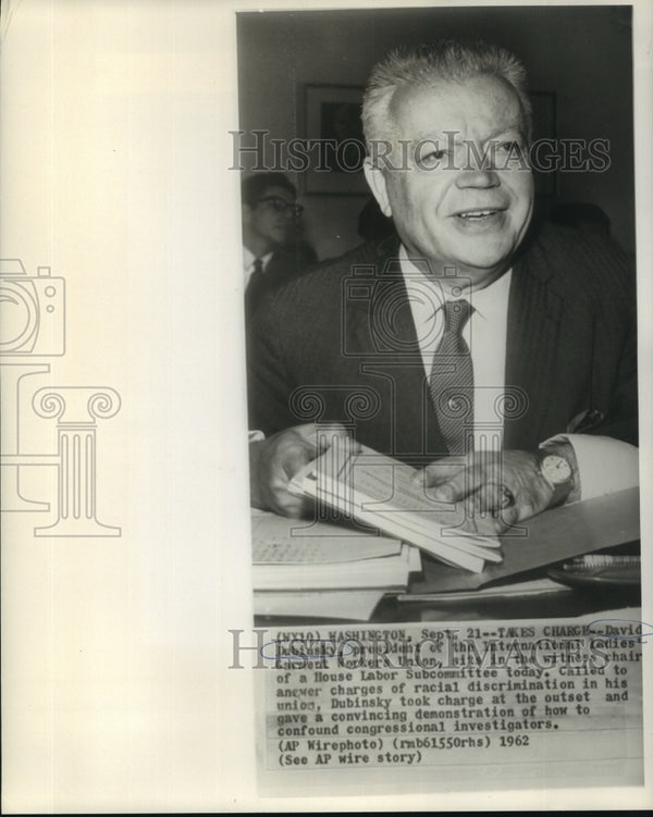 1962 Press Photo David Dubinsky, president of Ladies Garment Workers U ...
