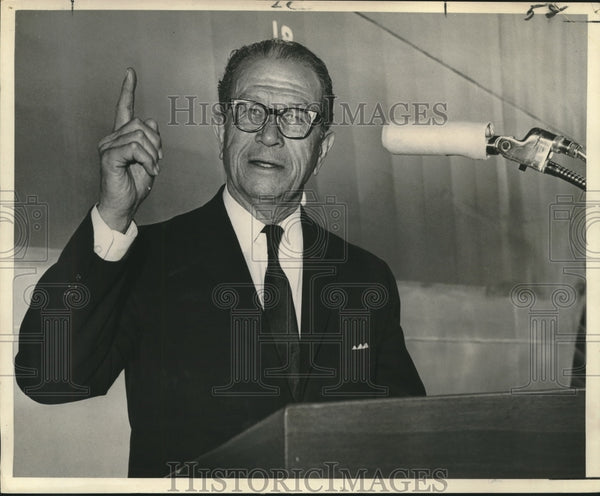 1966 Press Photo Senator Allen J. Ellender speaks at cargo liner launc ...