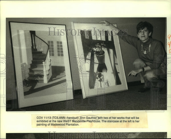 1988 Press Photo Ann Gauthier displays two of her paintings - Historic ...