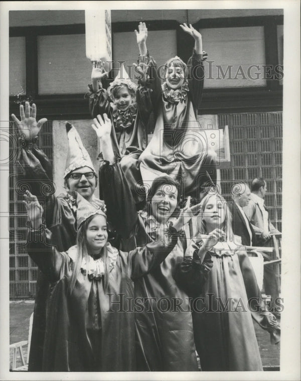 1973 Carnival maskers Clown Pyramid - Historic Images
