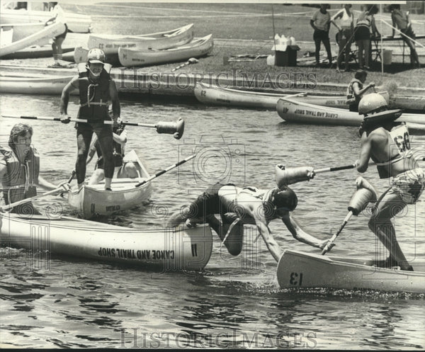 1976 Press Photo Canoe Jousting Competition at Great Paddle Races, New ...