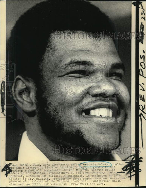 1975 Press Photo Marvin Webster, American Basketball Association Denve ...