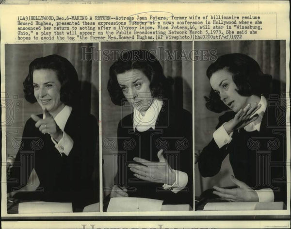 1972 Press Photo Actress Jean Peters at a news conference in Hollywood ...