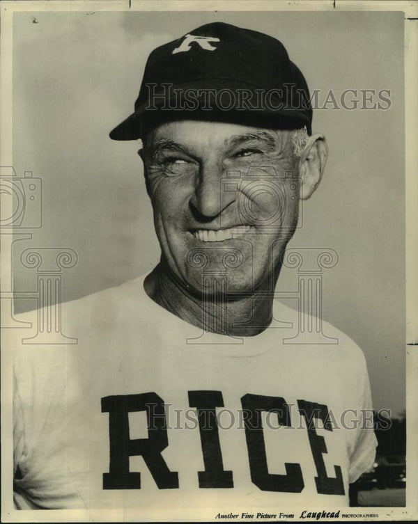 1968 Press Photo Rice University head football coach Jess Neely smiles ...