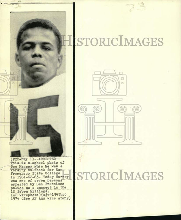 1974 Press Photo Tom Manney, San Francisco State College Halfback - no ...