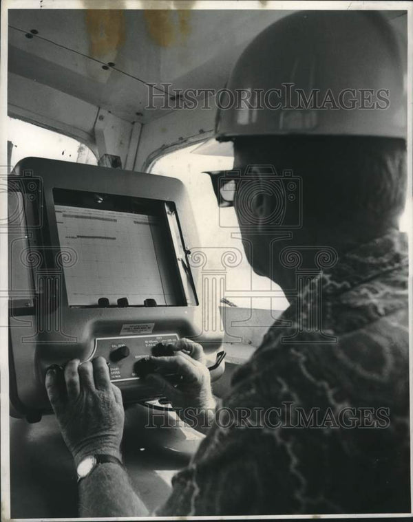 1969 Crewman Records Depth from Fathometer on Dock on a Boat - Historic ...