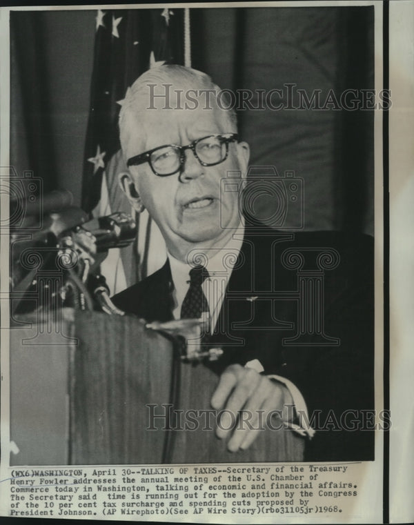 1968 Treasury Secretary Henry Fowler at U.S. Chamber of Commerce ...