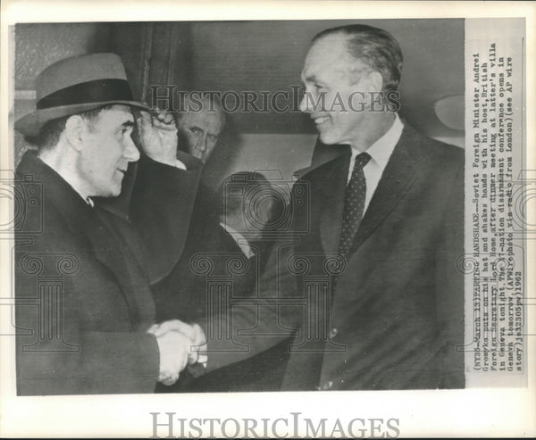 1962 Soviet Foreign Minister Gromyko shakes hand of Lord Home ...