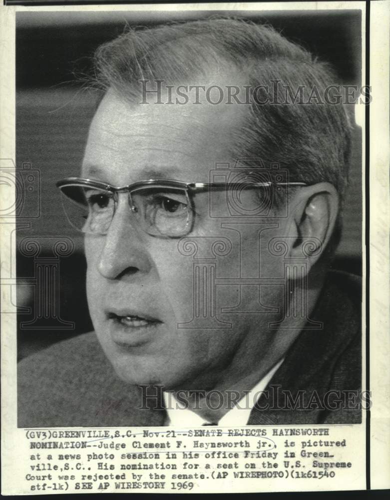 1969 Judge Clement Haynsworth at news photo session in Greeneville ...