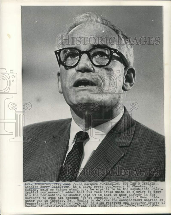 1964 Press Photo Senator Barry Goldwater at Chester, PA press conferen ...