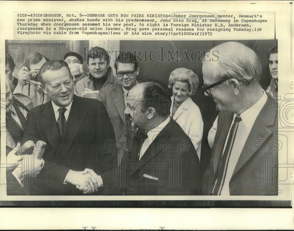 1972 Denmark's new Prime Minister Joergensen with predecessor Krag ...
