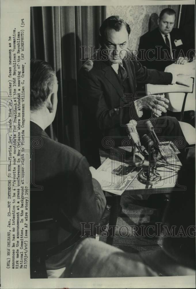 1967 Press Photo Florida Gov. Claude Kirk at news conference, New Orle ...