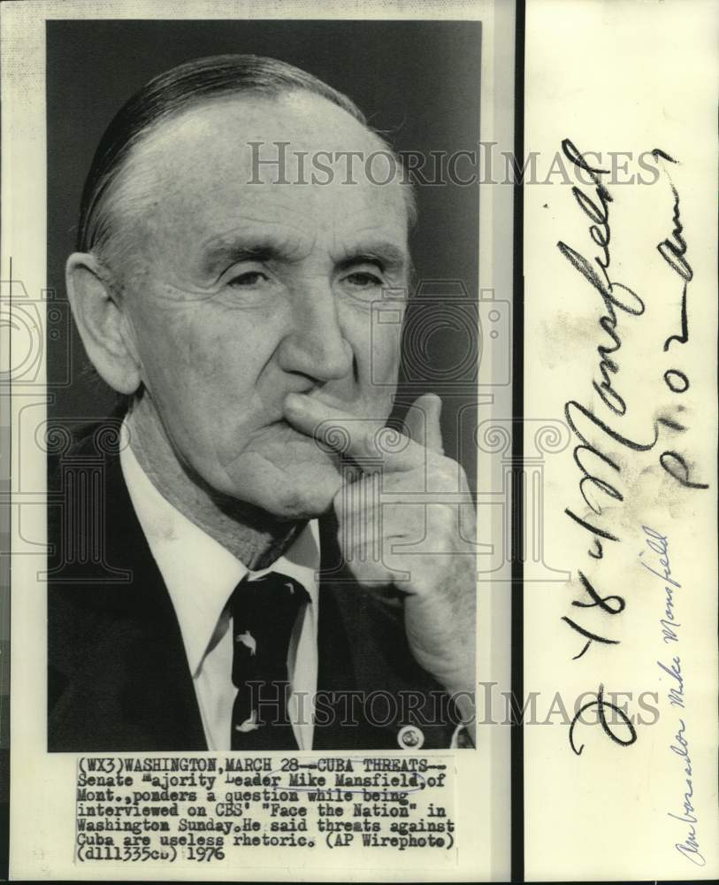 1976 Press Photo Senator Mike Mansfield ponders question on "Face the ...