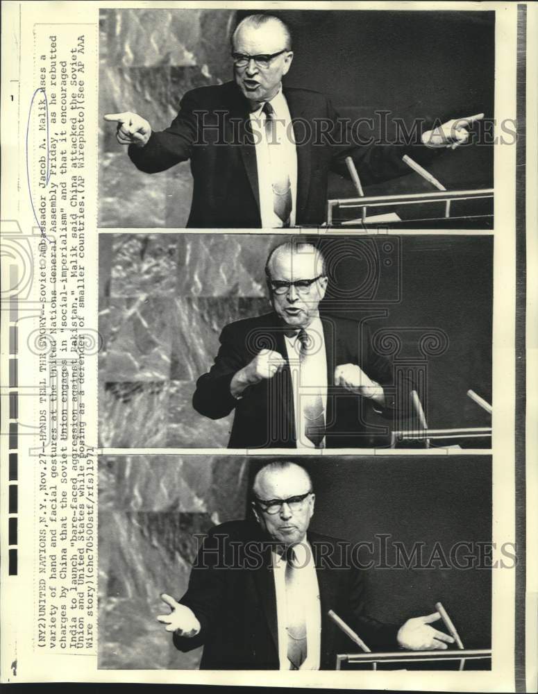 1971 Press Photo Soviet Ambassador Jacob Malik gesturing at UN meeting ...