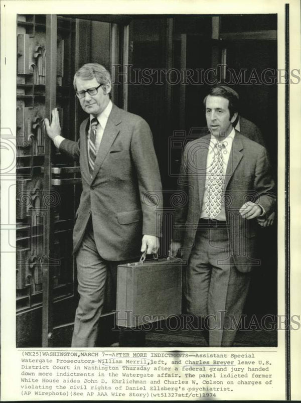 1974 Watergate prosecutors William Merrill and Breyer leave court ...