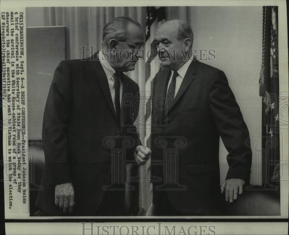 1967 President Johnson, Secretary of State Rusk Confer, White House ...