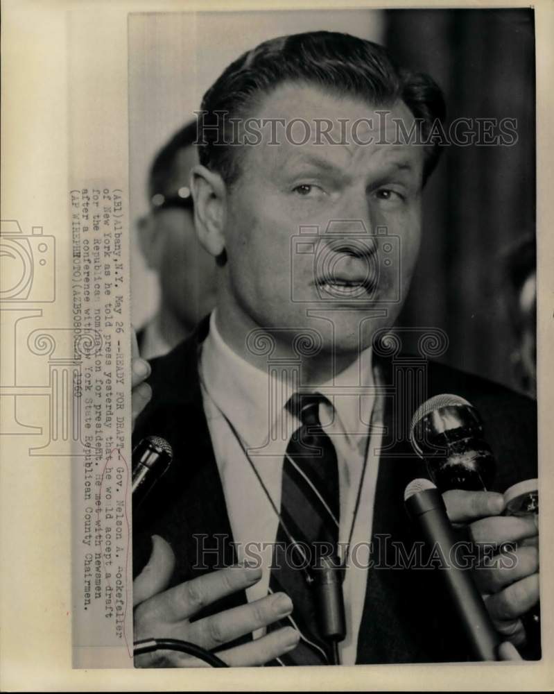 1960 New York Governor Nelson Rockefeller at Albany news conference ...