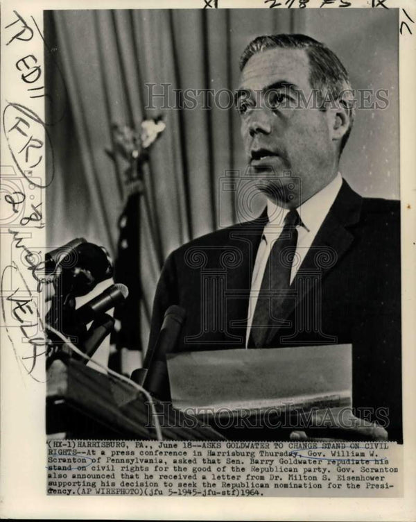 1964 Pennsylvania Governor William Scranton at press conference ...